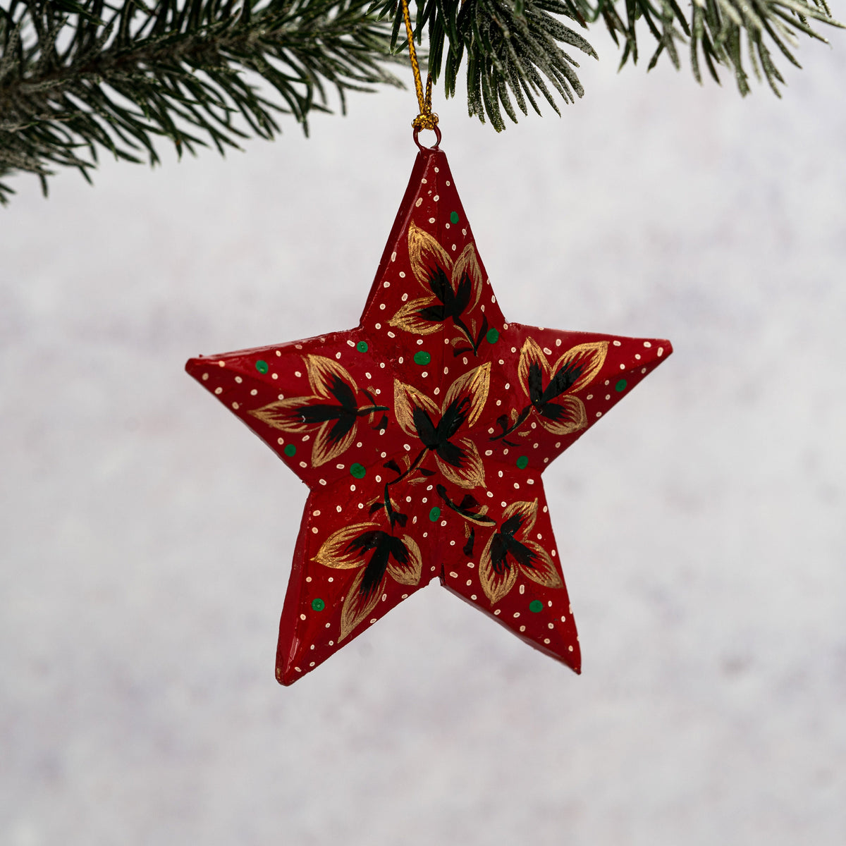Red with Gold Tri Leaf 3D Hanging Star Christmas Decoration – Arthur Cameron