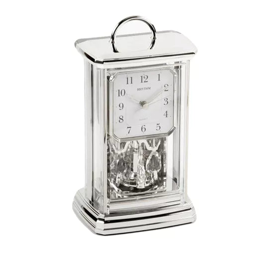 Rhythm Silver Mantel Clock with Handle and Rotating Pendulum – Arthur ...