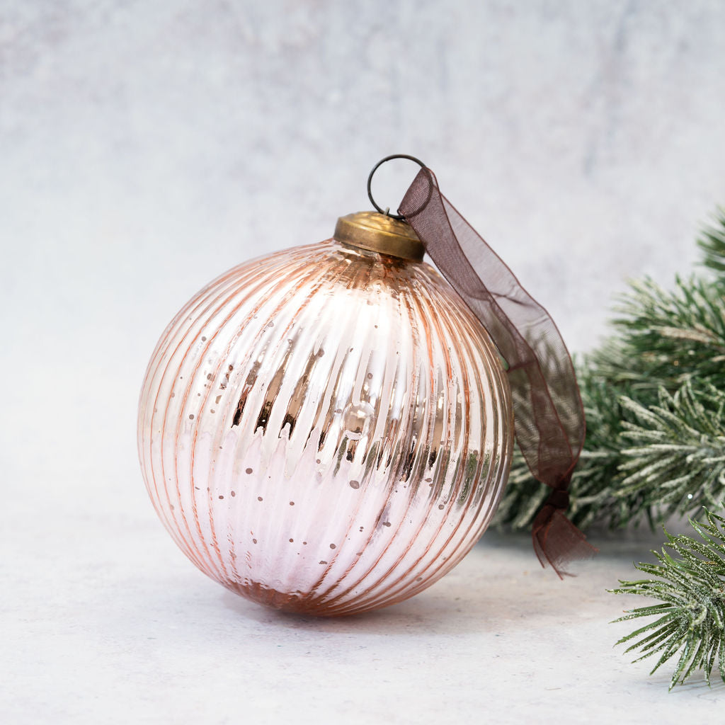 4" Rose Glass Ribbed Ball Decoration – Arthur Cameron