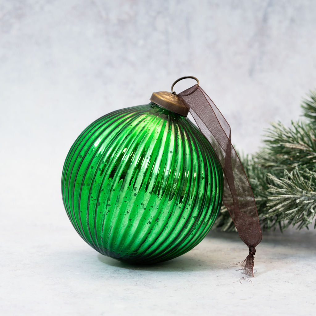 4" Emerald Glass Ribbed Ball Decoration – Arthur Cameron