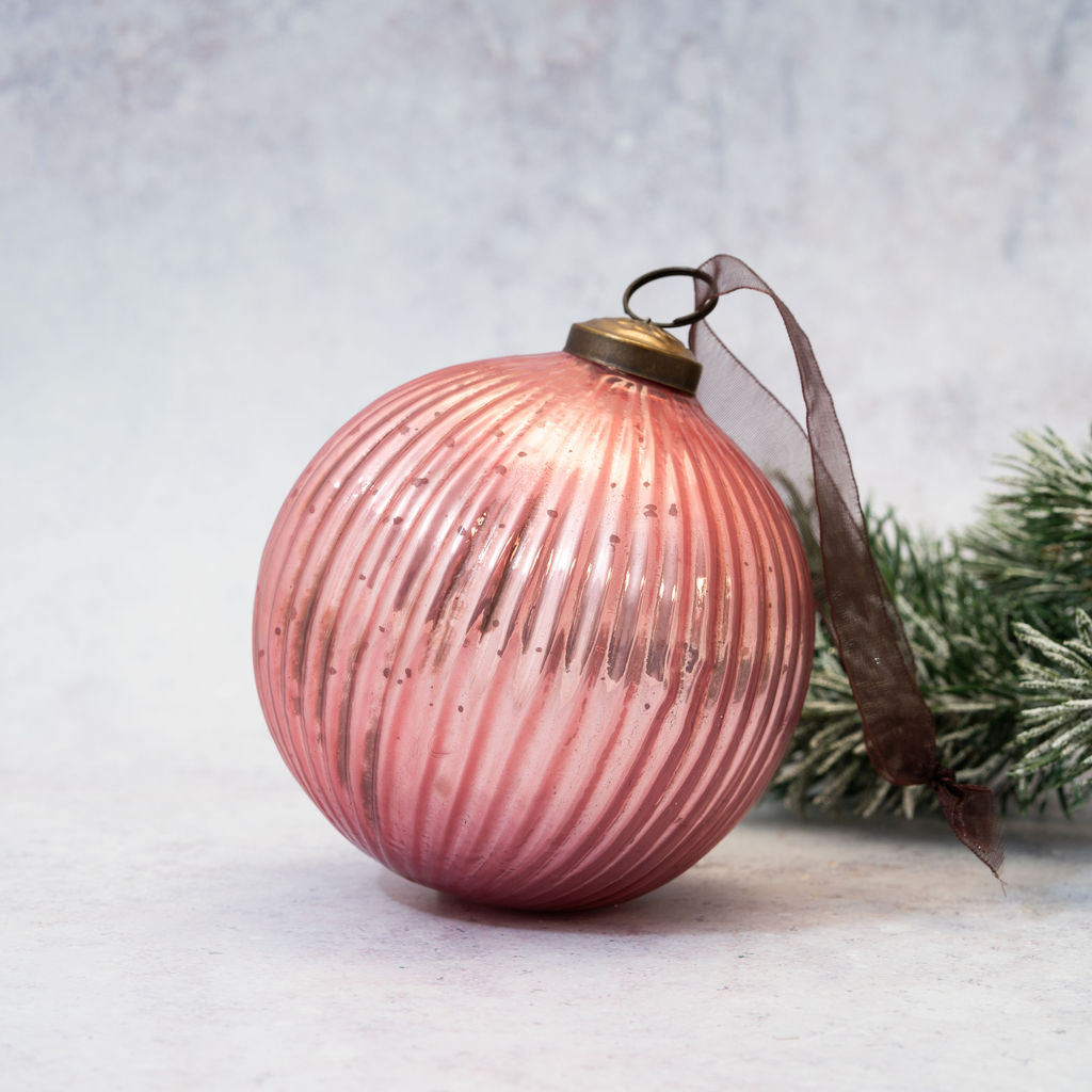 4" Mauve Glass Ribbed Ball Decoration – Arthur Cameron