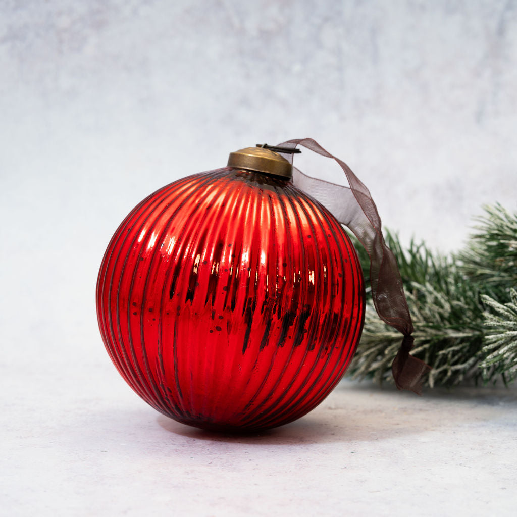 4" Red Glass Ribbed Ball Decoration – Arthur Cameron