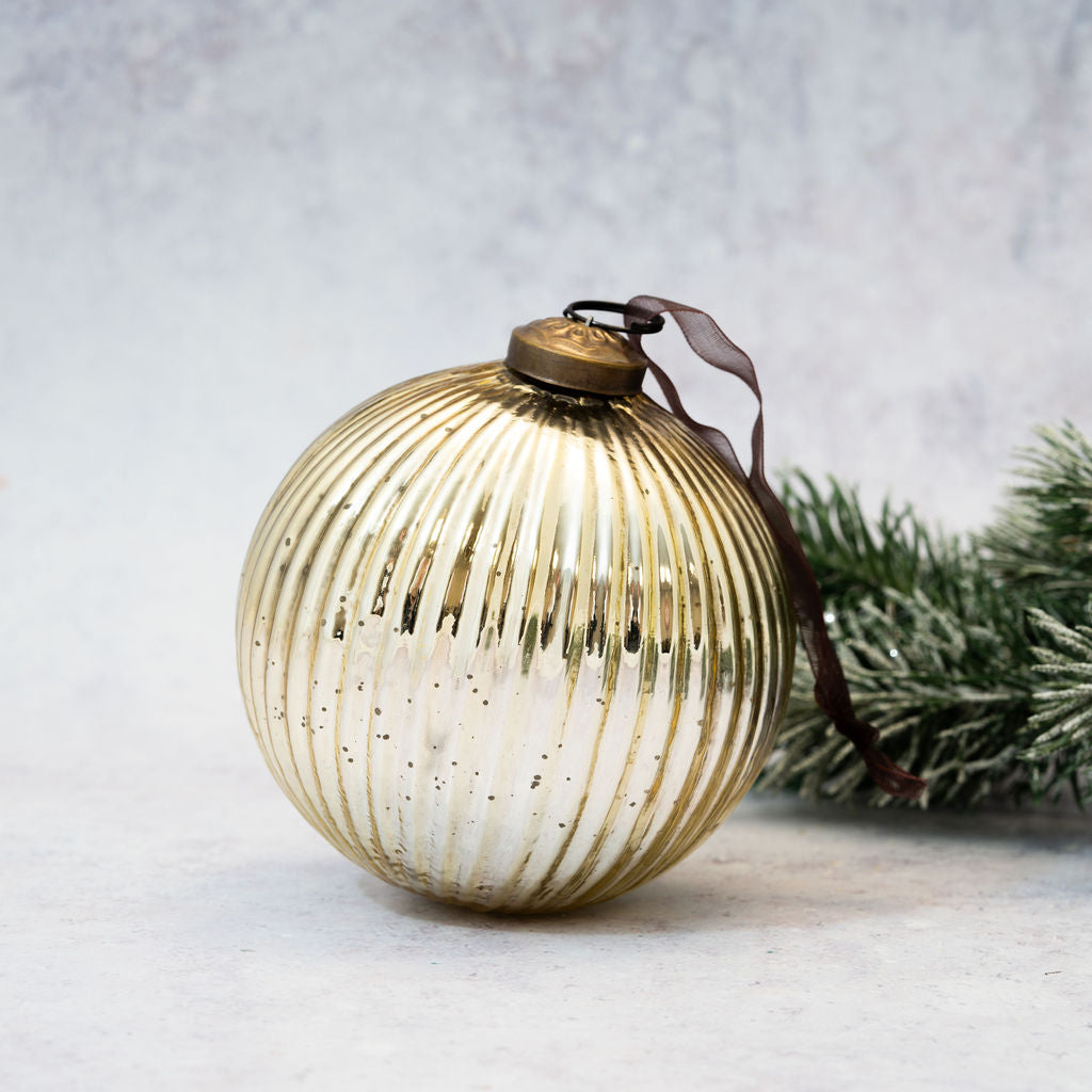 4" Gold Glass Ribbed Ball Decoration – Arthur Cameron