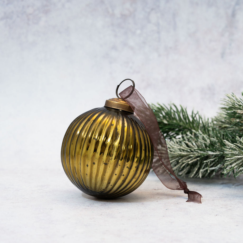 3" Olive Glass Ribbed Ball Decoration – Arthur Cameron