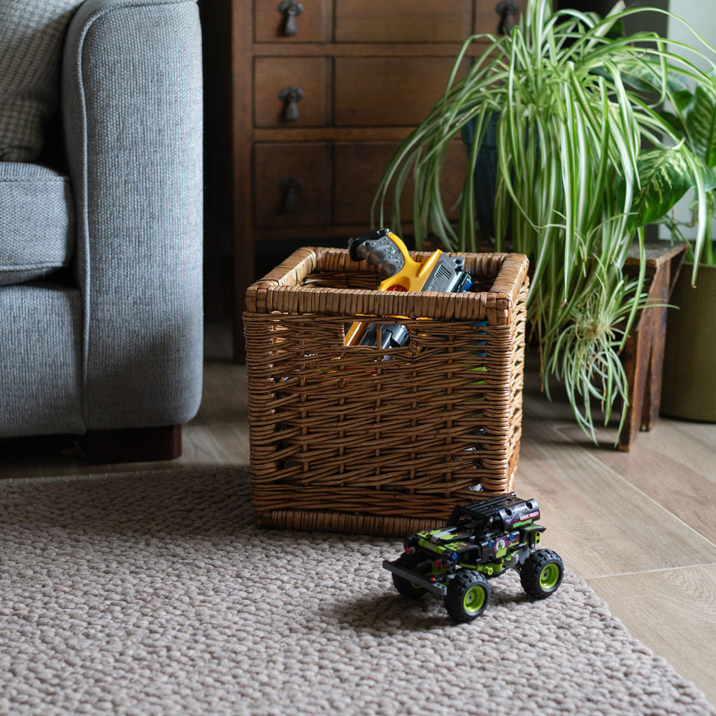 Distilled Brown Rapallo Wicker Double Weave Cube Storage Basket ...