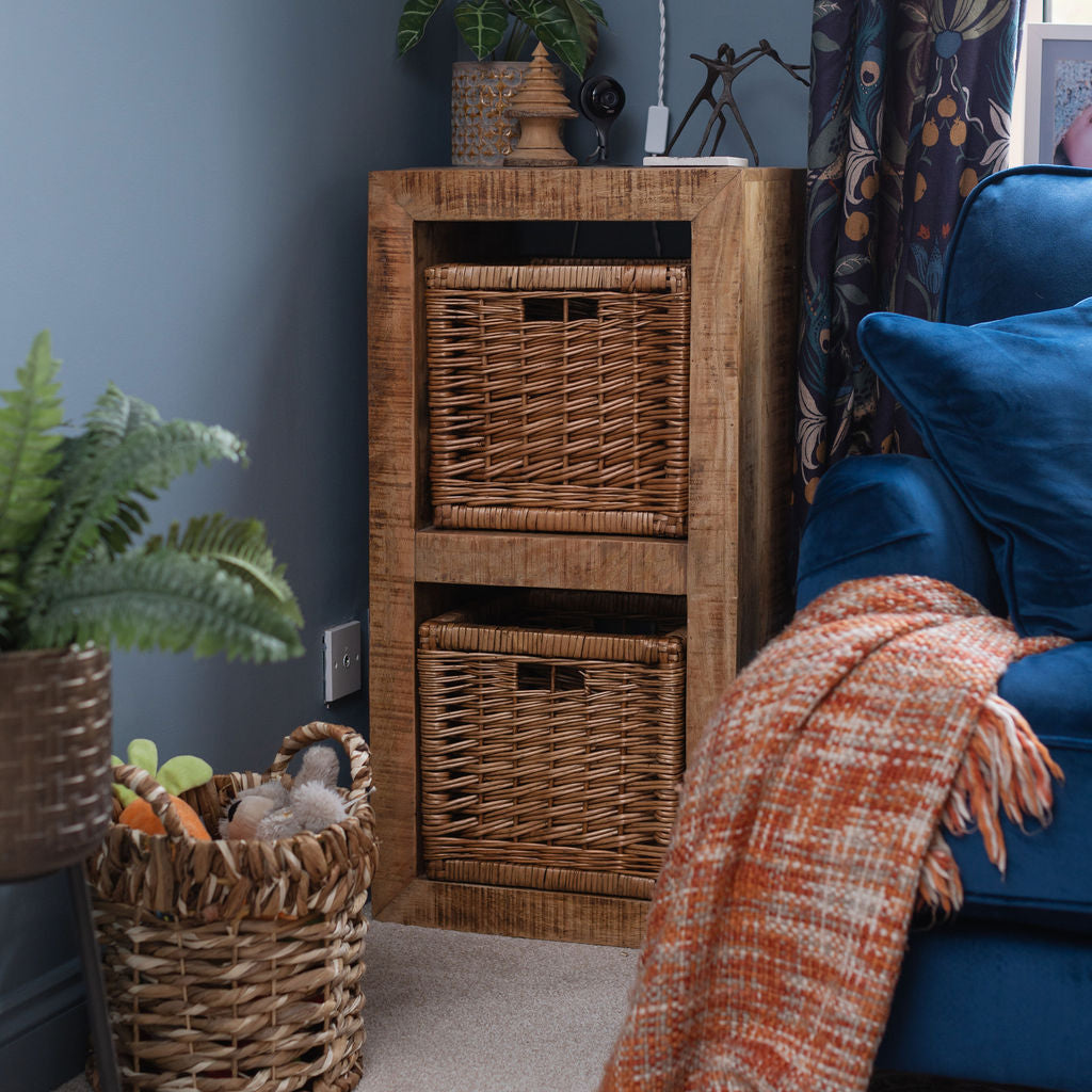 Distilled Brown Rapallo Wicker Double Weave Cube Storage Basket ...