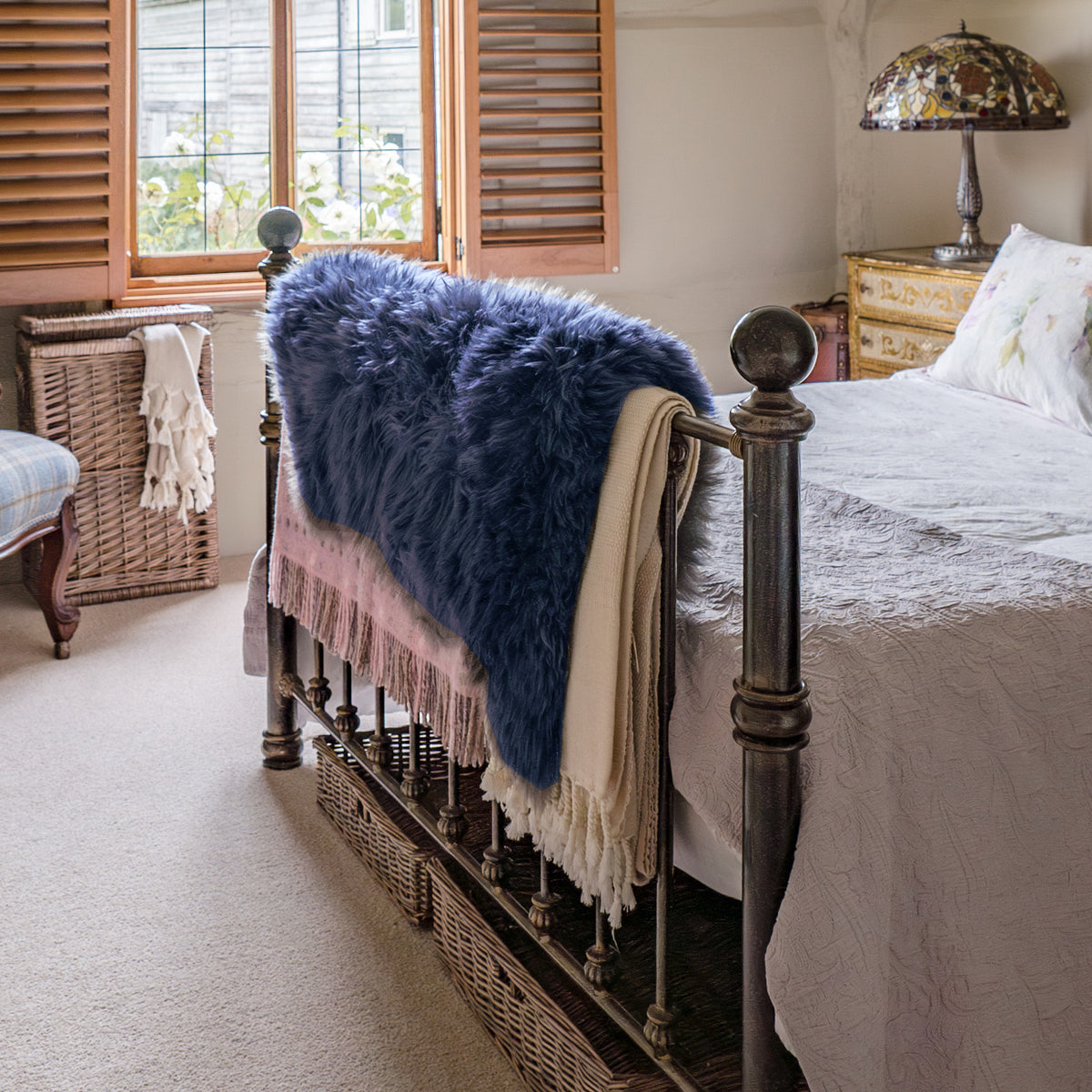 Navy Blue Single Sheepskin Rug (95x65cm) Extra Thick Large Natural Rug ...