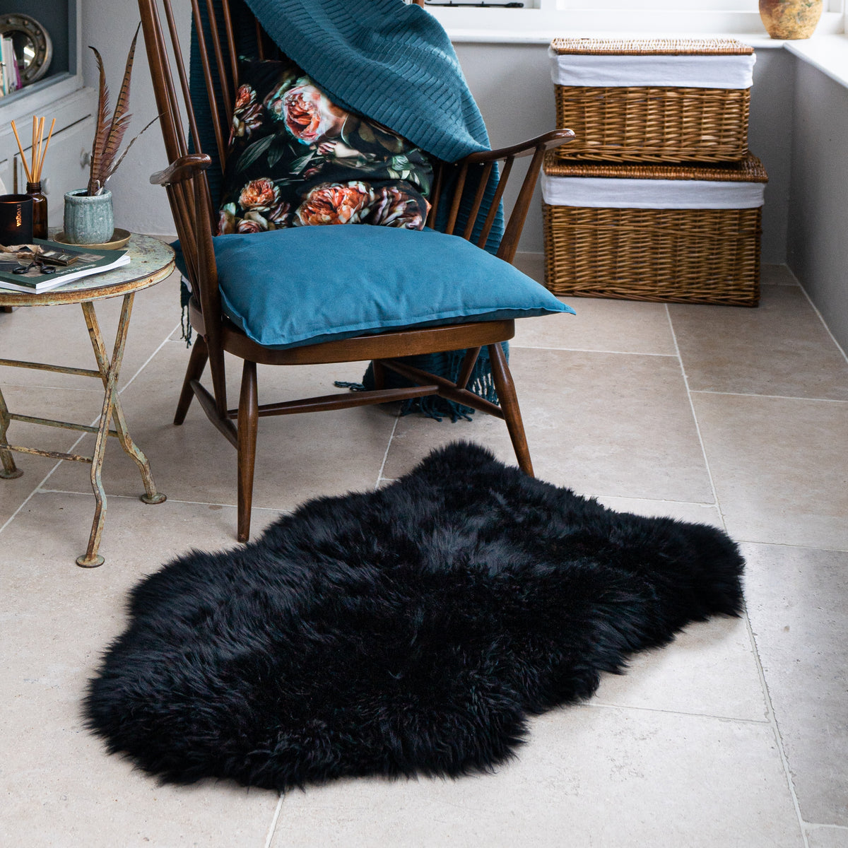 Black Single Sheepskin Rug (95x65cm) Extra Thick Large Natural Rug ...