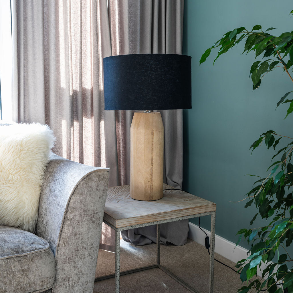 Ashton, Large wooden Table Lamp with Black Shade – Arthur Cameron