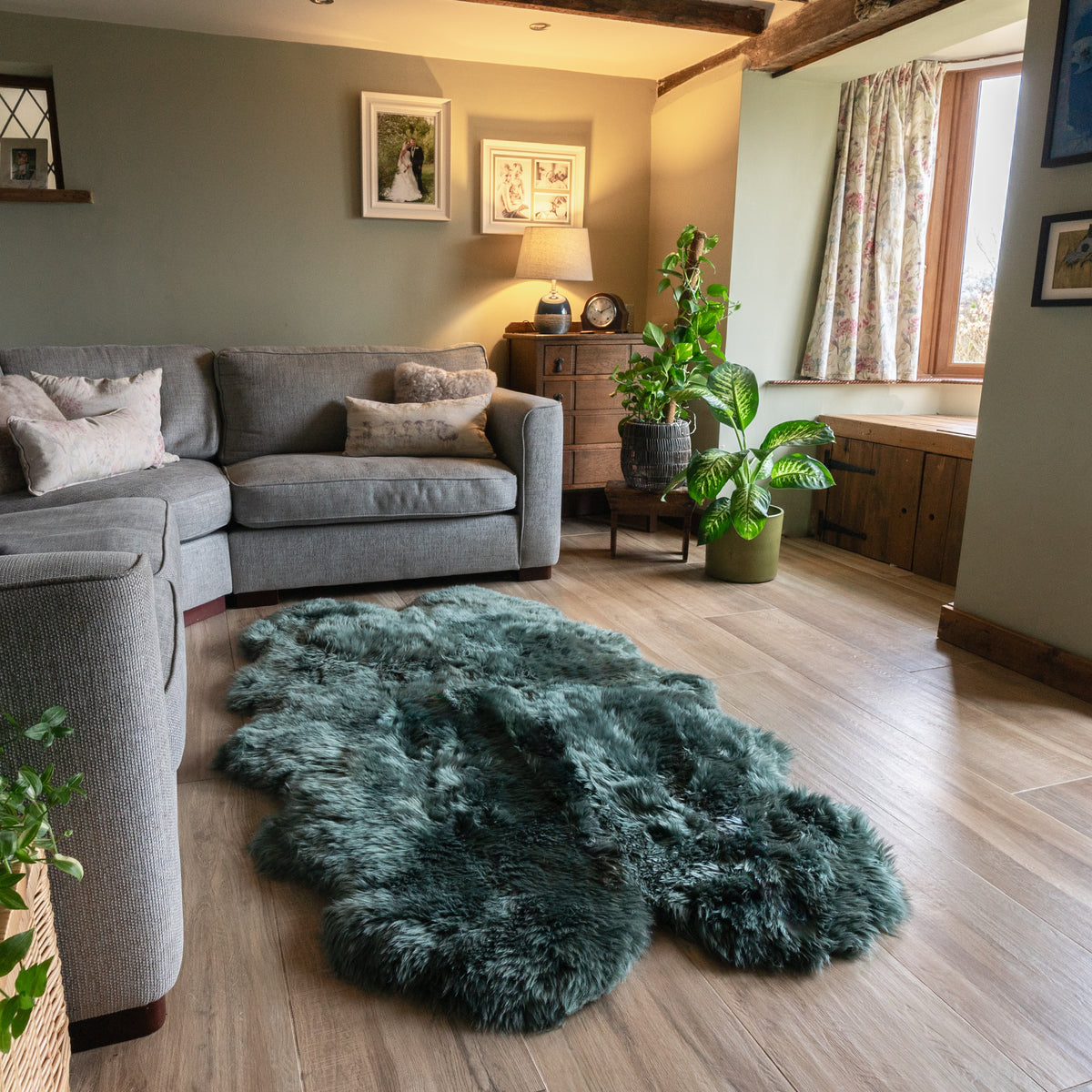 Forest Green Quad Sheepskin Rug (190x120cm) Extra Thick Large Natural ...