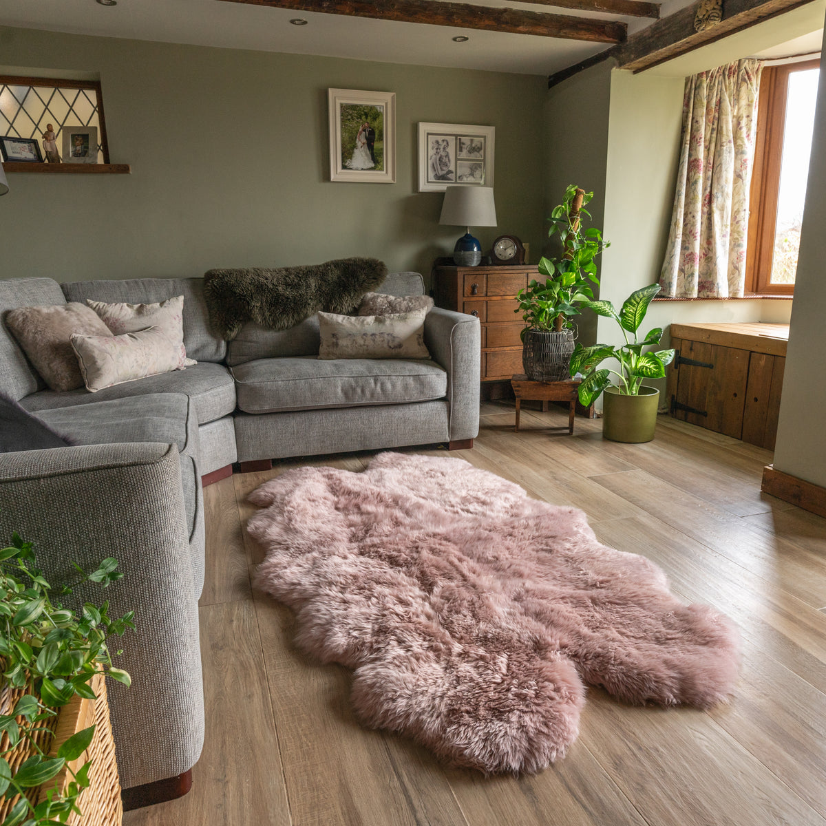 Dusky Rose Quad Sheepskin Rug (190x120cm) Extra Thick Large Natural Rug ...