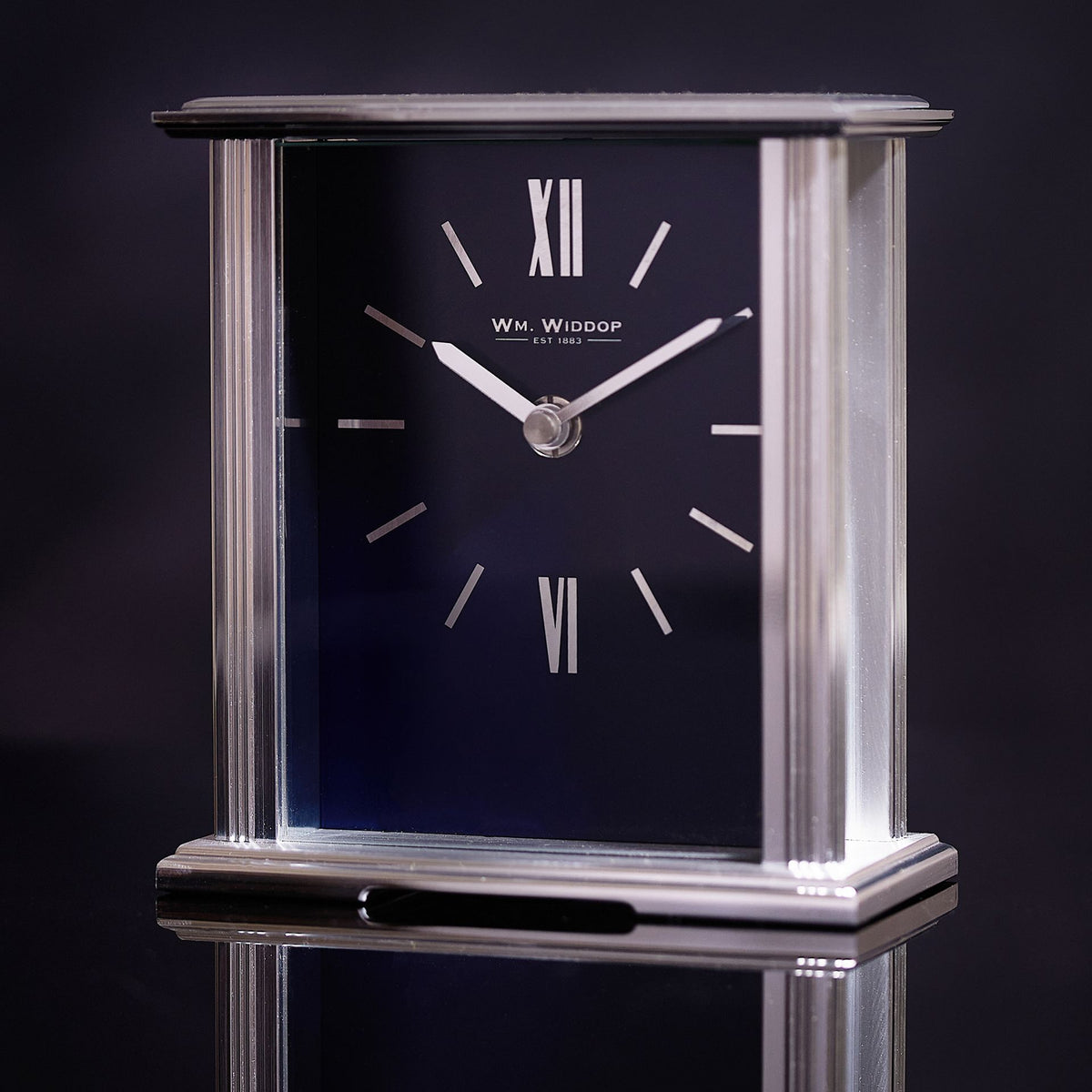 Wm.Widdop Silver Mantel Clock Navy Blue Dial – Arthur Cameron