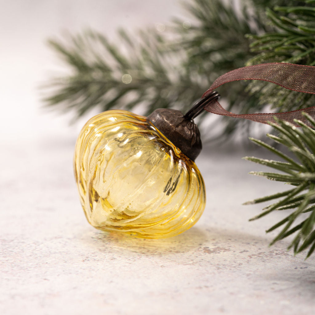 Set of 6 Small 1" Gold Glass Luster Lanterns Christmas Tree Decorations ...