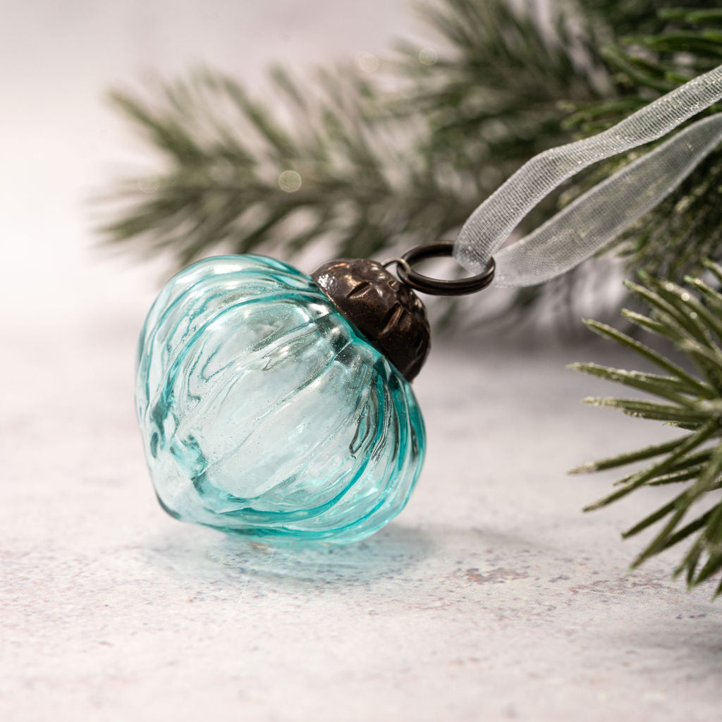 Set of 6 Small 1" Mint Glass Luster Lanterns Christmas Tree Decorations ...