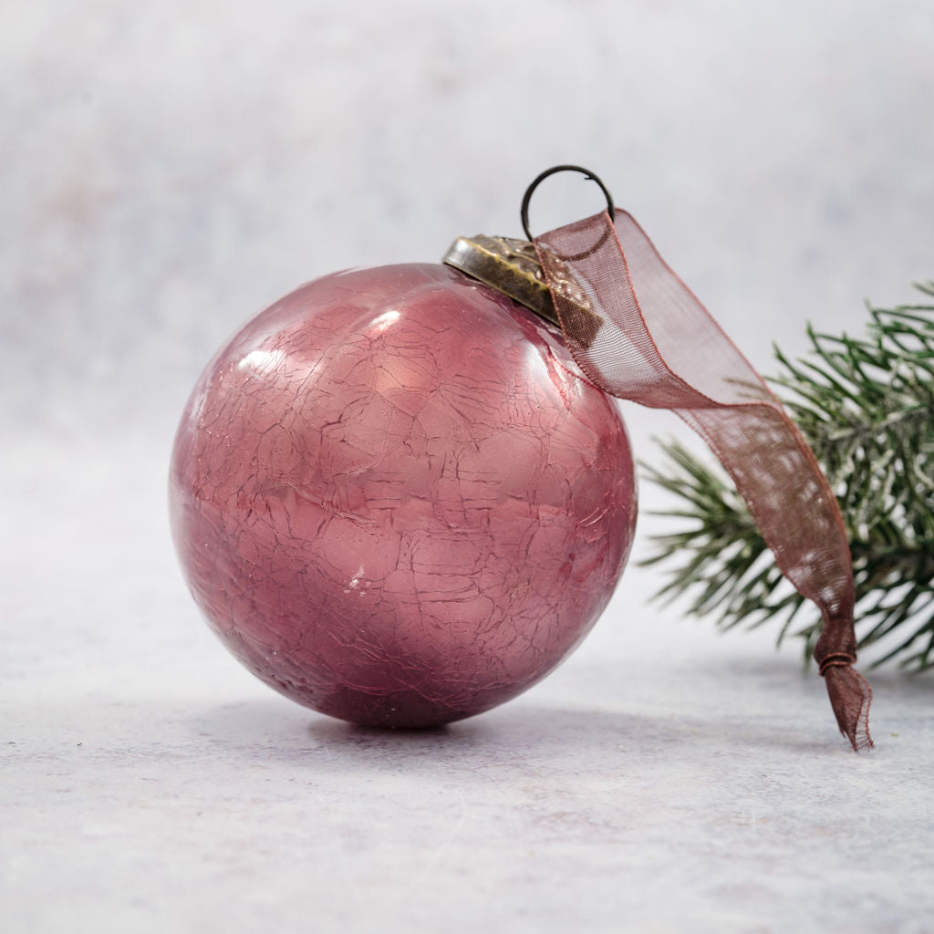 3" Mauve Crackle Glass Christmas Bauble Christmas Tree Decoration ...