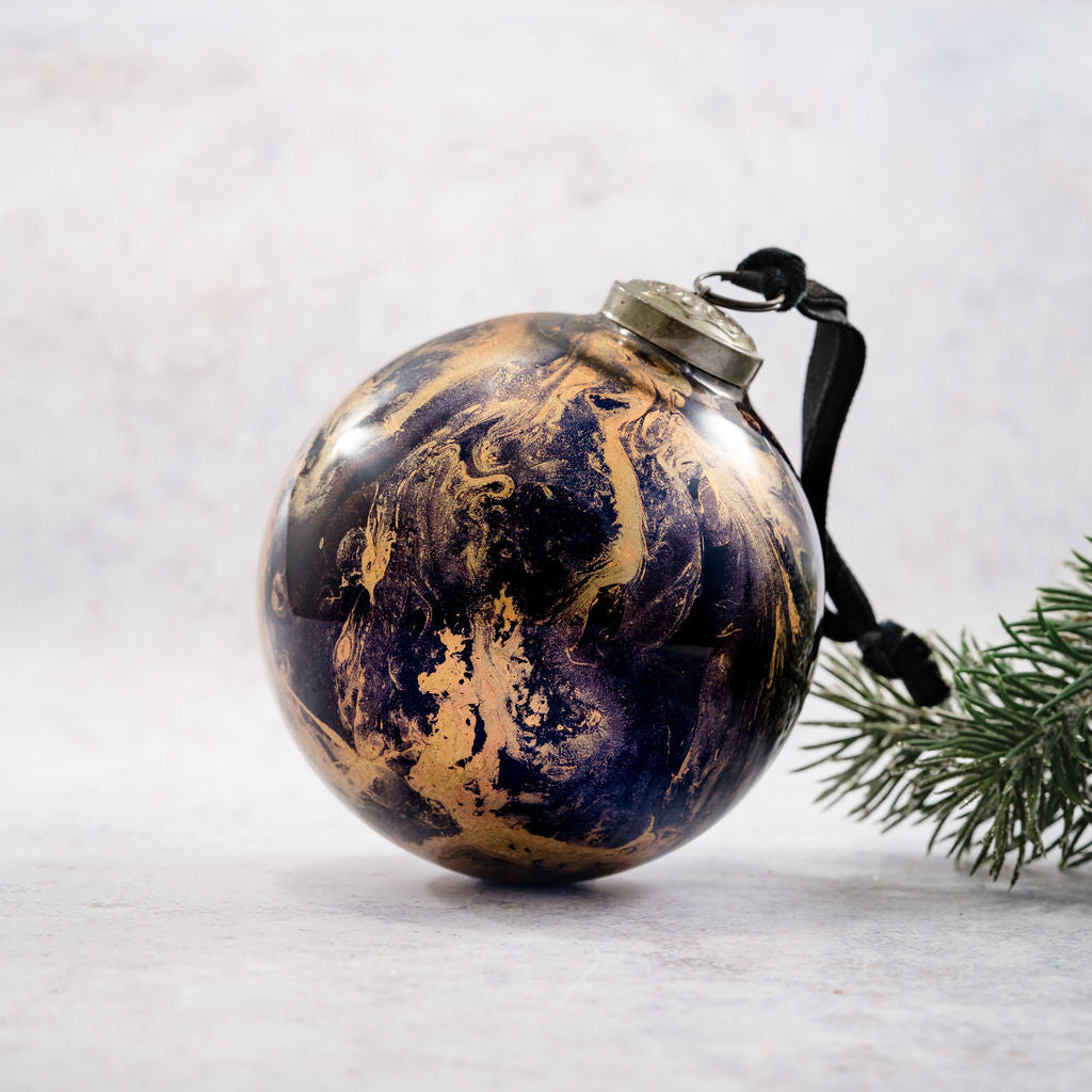 4" Black Marble Glass Bauble Christmas Tree Decoration – Arthur Cameron