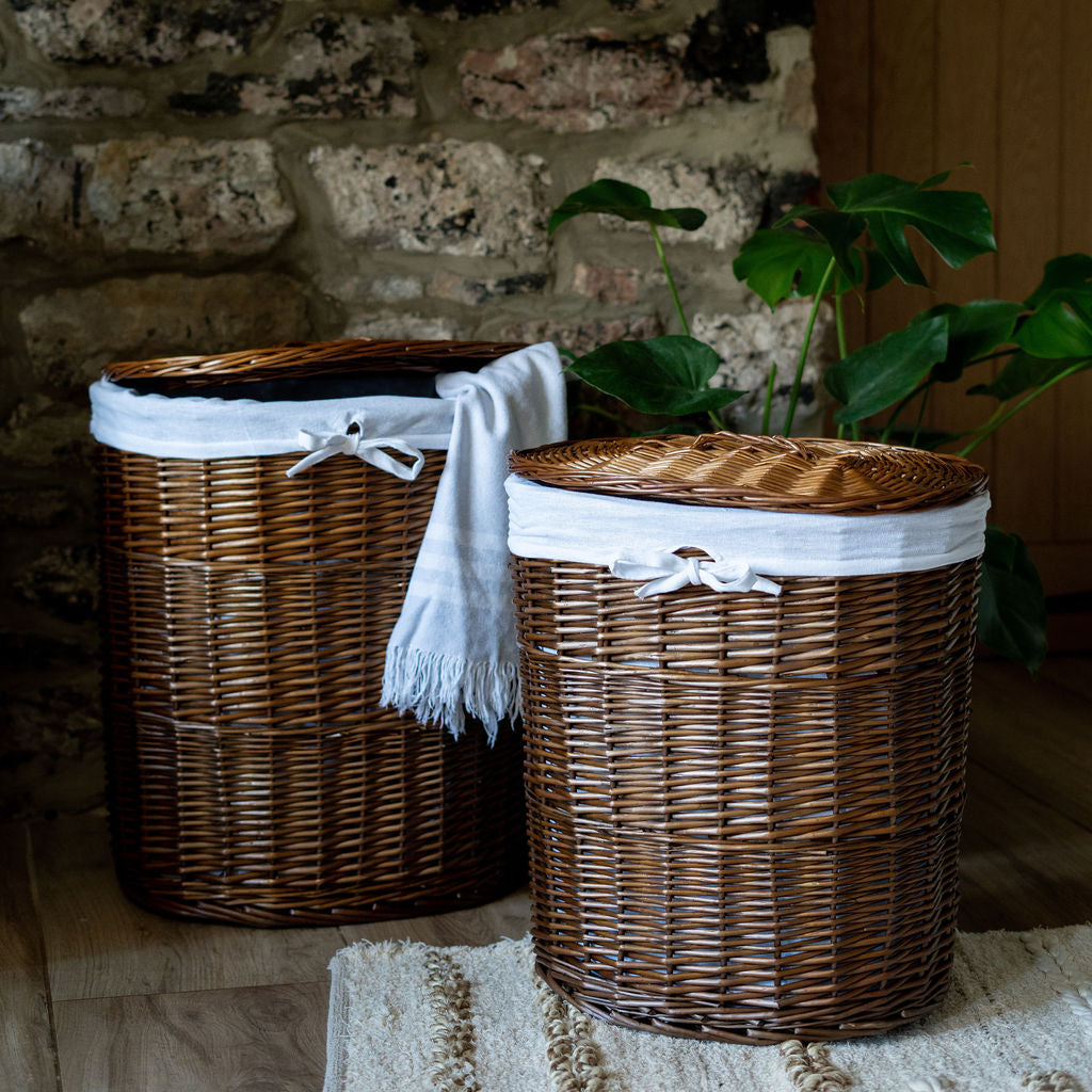 Distilled Brown Oval Wicker Laundry Basket with Lid – Arthur Cameron
