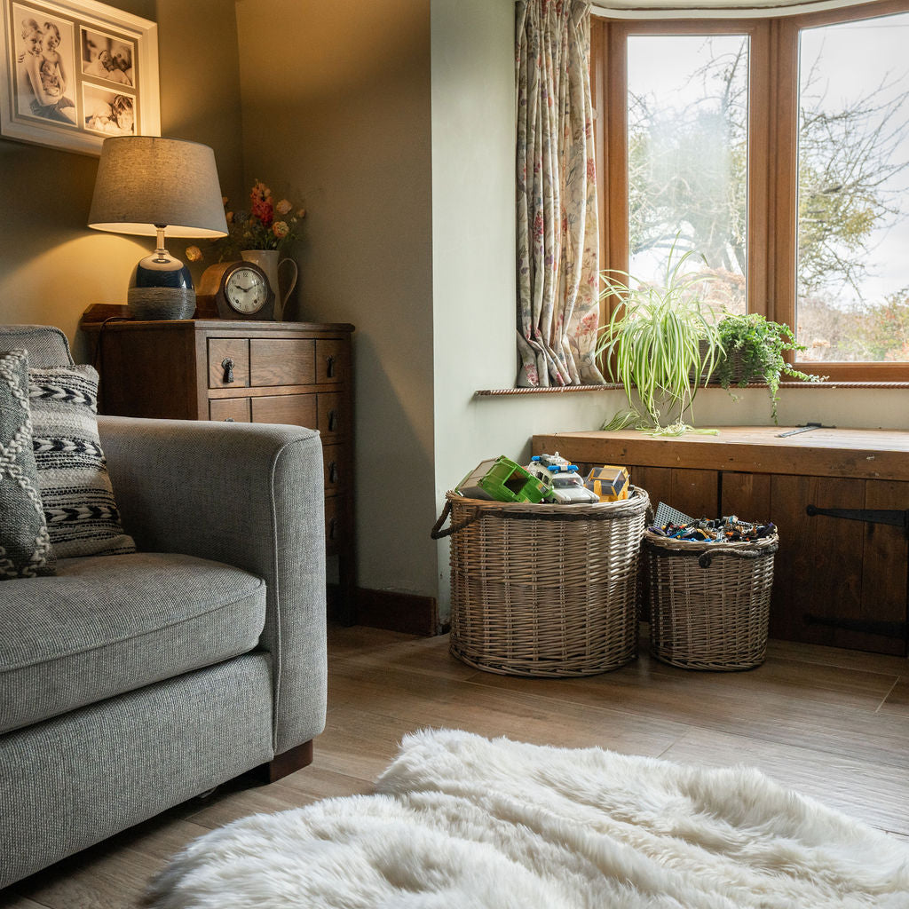 Antique Wash Round with Rope Handles Wicker Lined Planter Basket ...