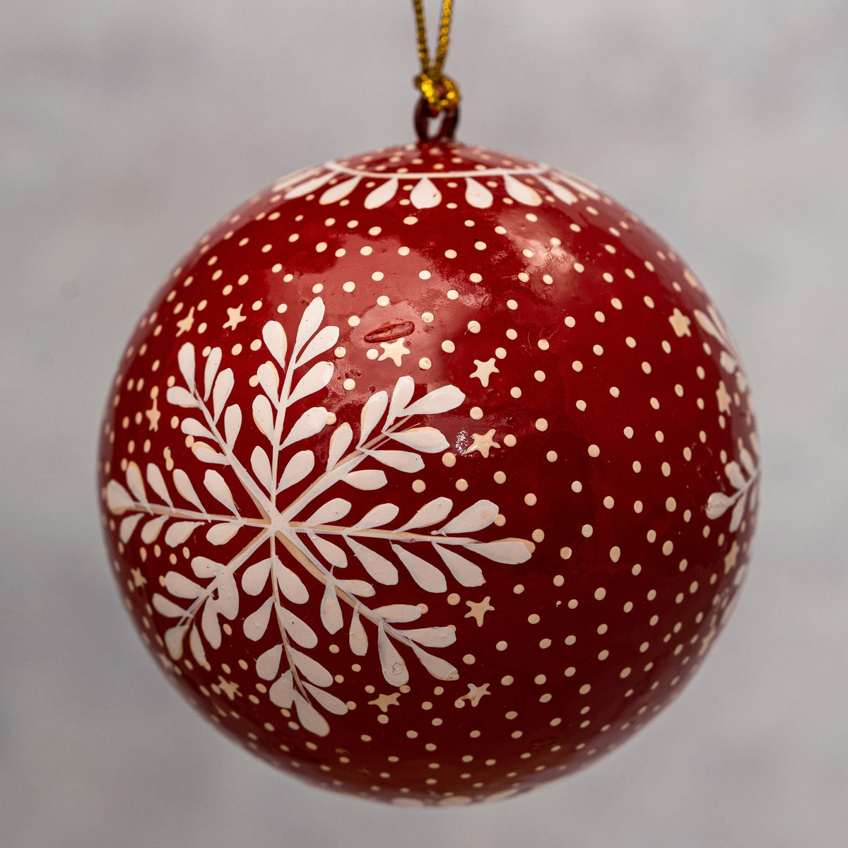 3" Red Snowflake Paper-Mache Christmas Bauble Christmas Decorations ...