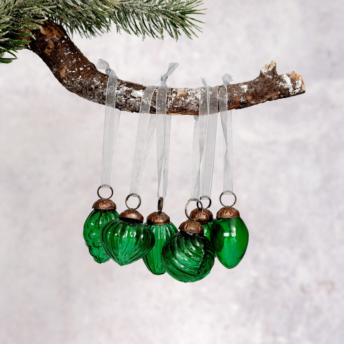 Set of 6 Small Mixed design 1" Emerald Luster Glass Baubles Christmas ...