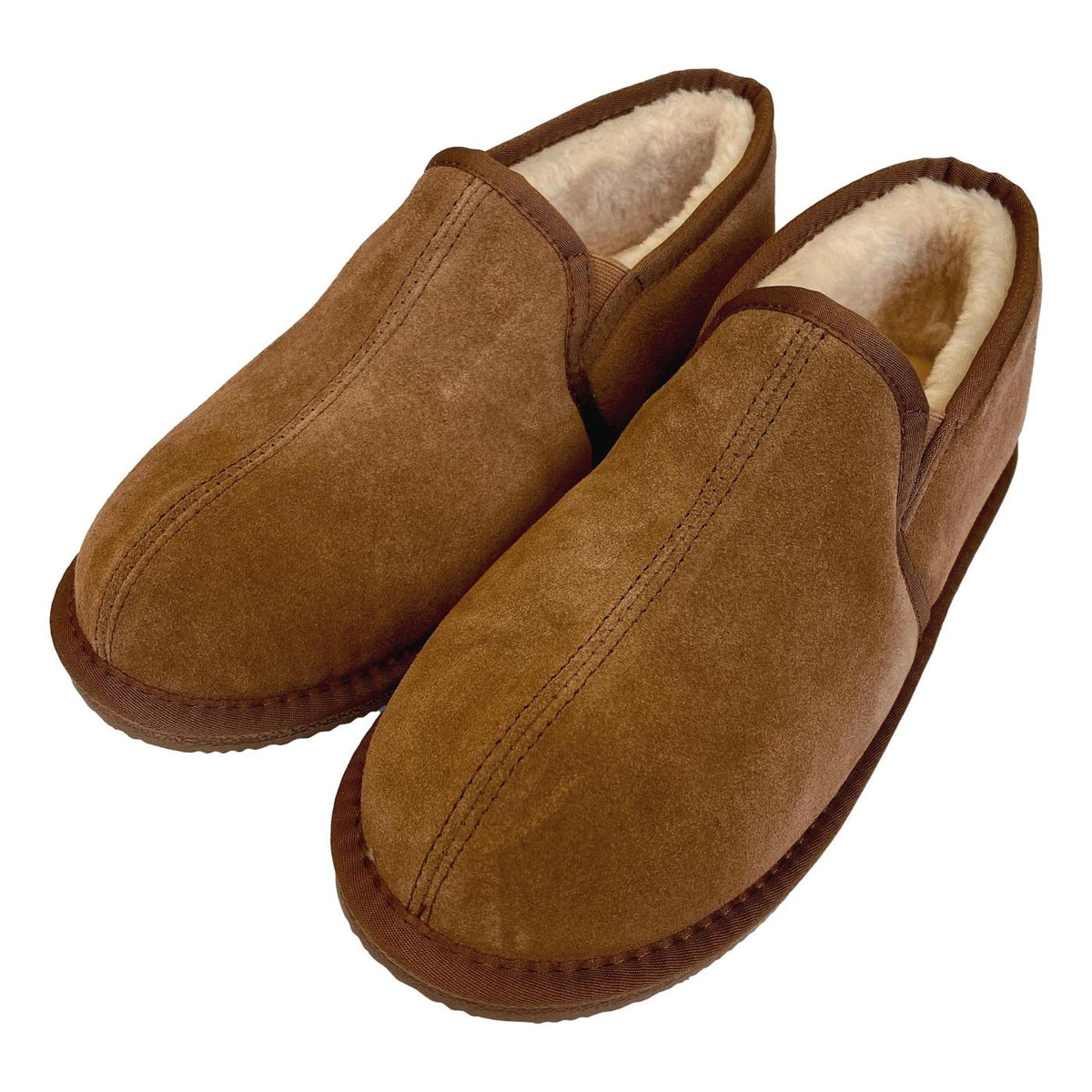 Deluxe Mens 'Elliot' Lambswool Slippers with Hard Sole - Chestnut ...