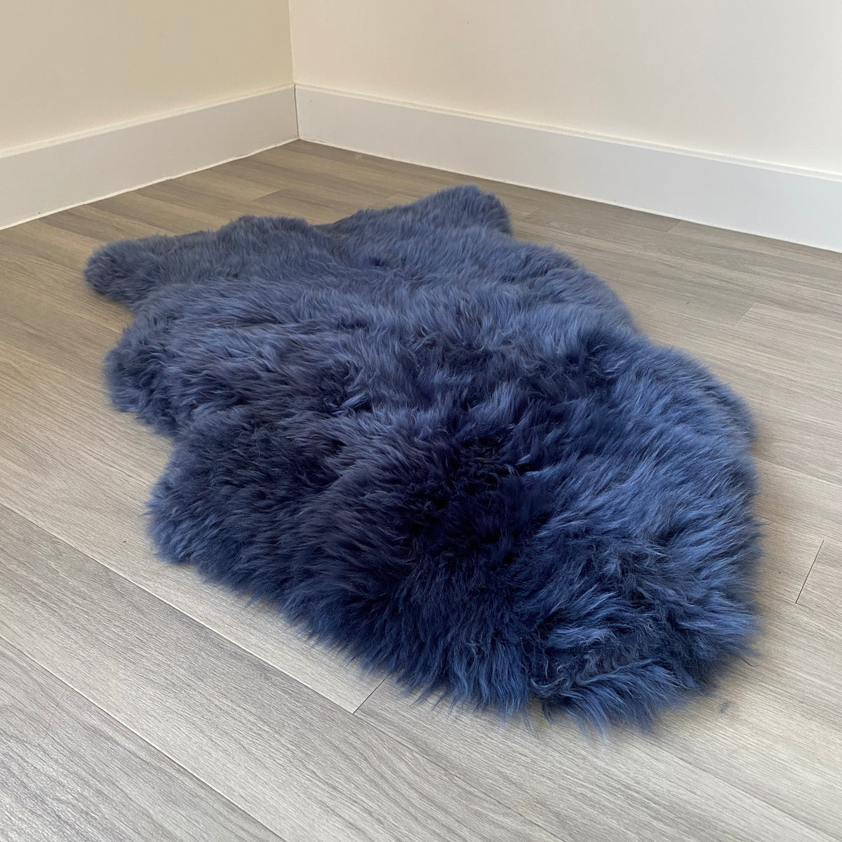 Navy Blue Single Sheepskin Rug (95x65cm) Extra Thick Large Natural Rug ...