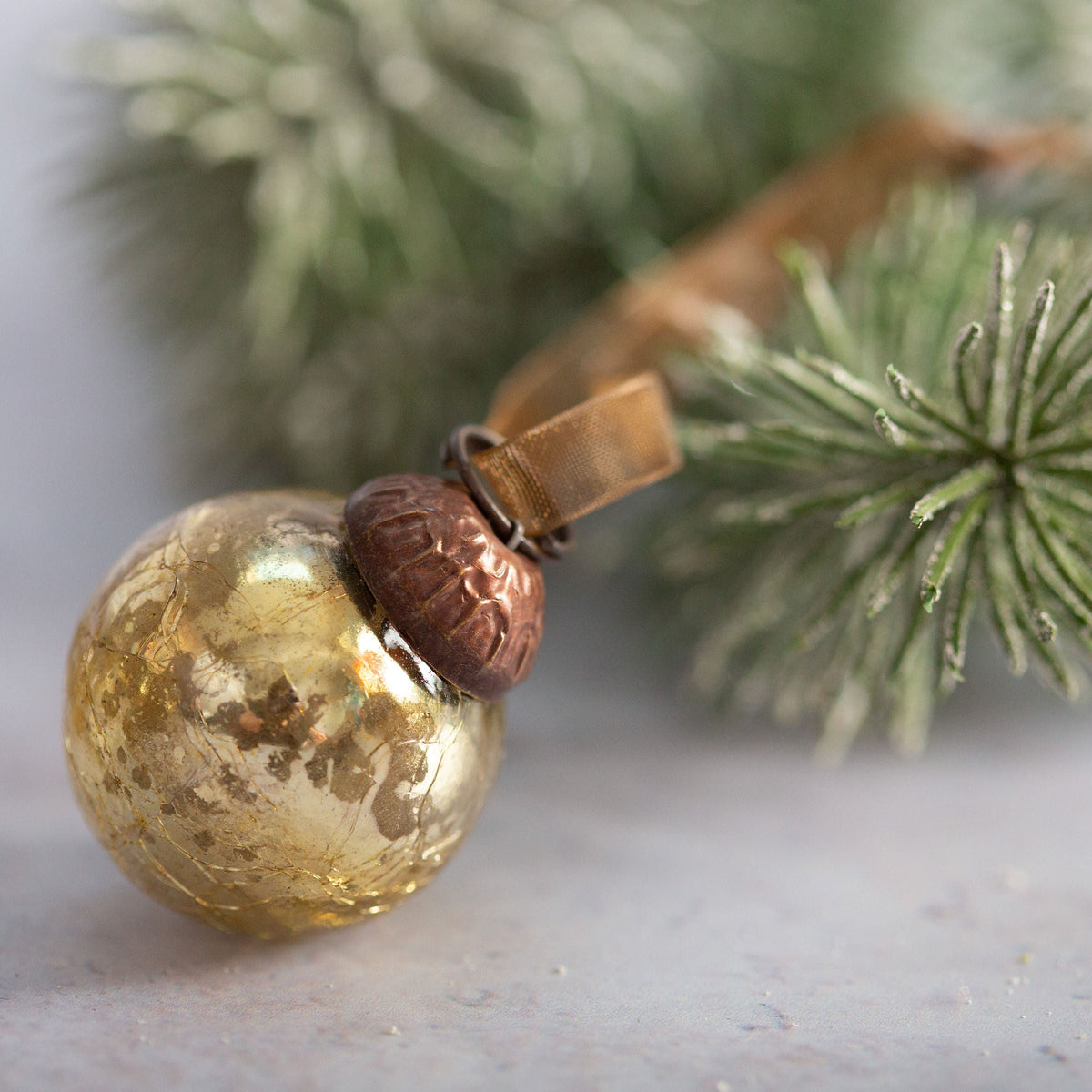 Set of 6 Small Gold 1" Crackle Glass Balls Christmas Tree Decorations ...