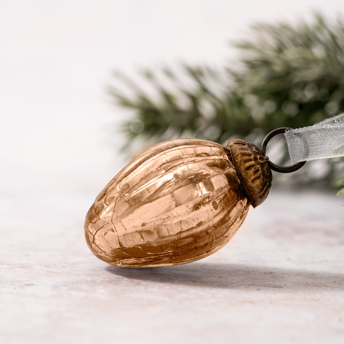 Set of 6 Small Champagne 1" Crackle Glass Pine Cones Christmas Tree ...