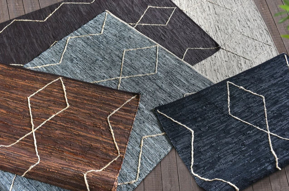 Blue 'Fabry' Textured Hand Woven Leather Modern Rug – Arthur Cameron