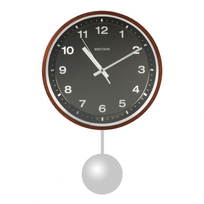 Rhythm Black Round Pendulum Wall Clock with Chrome Bezel CMP550NR06 ...