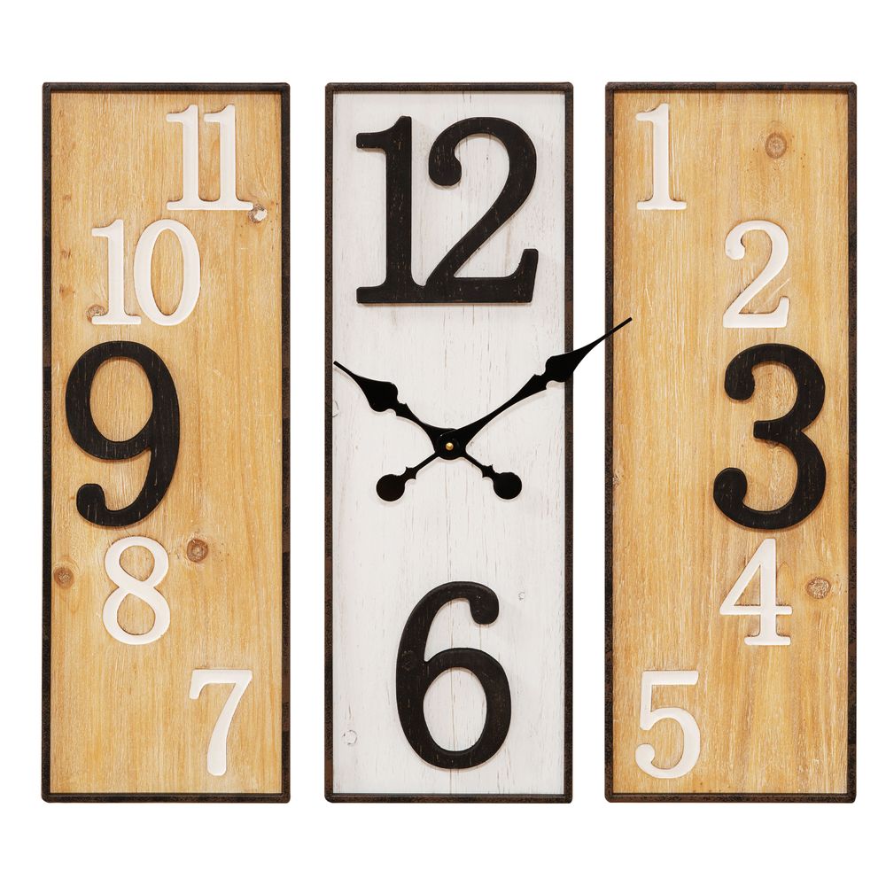 Hometime 3 Panel Metal & Wooden Wall Clock - Large 60cm W7954 – Arthur ...